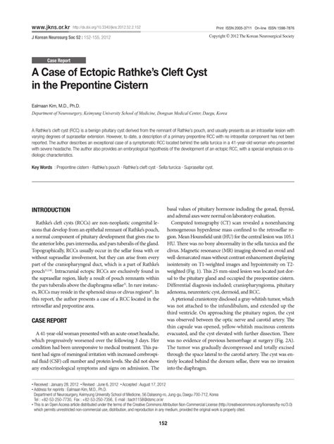 Pdf A Case Of Ectopic Rathkes Cleft Cyst In The Prepontine Cistern
