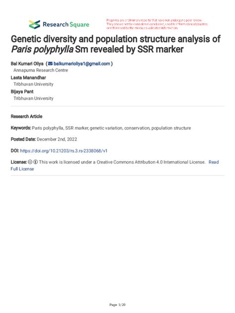 Fillable Online Genetic Diversity And Population Structure Analysis Of