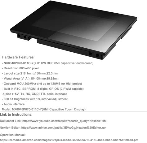 Ferwooh Nextion Módulo Lcd De 7 0 Pulgadas Pantalla Táctil Intelligent