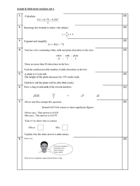 Grade 8 Revision Set Pdf