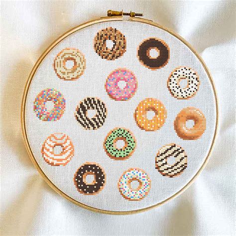 Donut Cross Stitch Template Diy Wall Art Kit Sweet Treats Embroidery