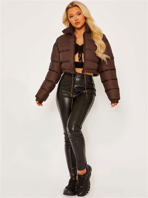 Dora Cropped Puffer Jacket In Dark Chocolate Vivichi Limited