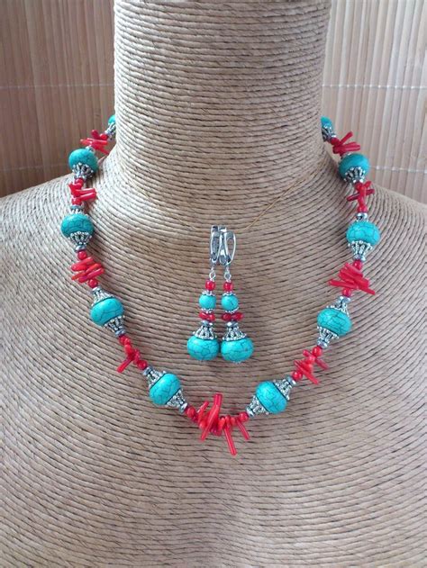 Море Комплект с красным кораллом Колье серьги Бирюзовый комплект в интернет магазине на Ярмарке