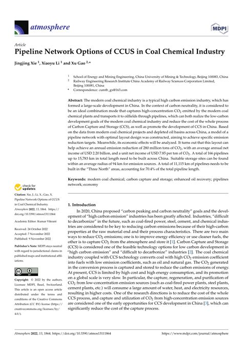 Pdf Pipeline Network Options Of Ccus In Coal Chemical Industry