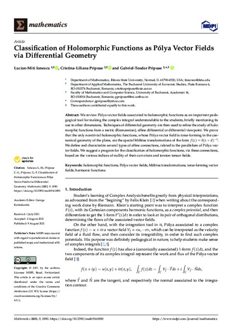 (PDF) Classification of Holomorphic Functions as Pólya Vector Fields via Differential Geometry ...
