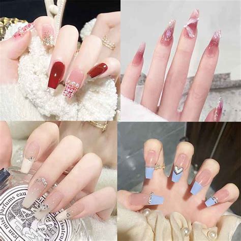 24 Piezas uñas postizas con pegamento decoradas Largas frances con