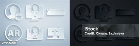 계정 생성 화면 비디오 게임 콘솔 Ar 증강 현실 컴퓨터 모니터 및 프리미엄 생성 아이콘을 설정합니다 벡터 3차원 형태에 대한 스톡 벡터 아트 및 기타 이미지 Istock