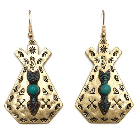 Arrow Native American Indians Tepee Lodge Earrings Lunar Deer