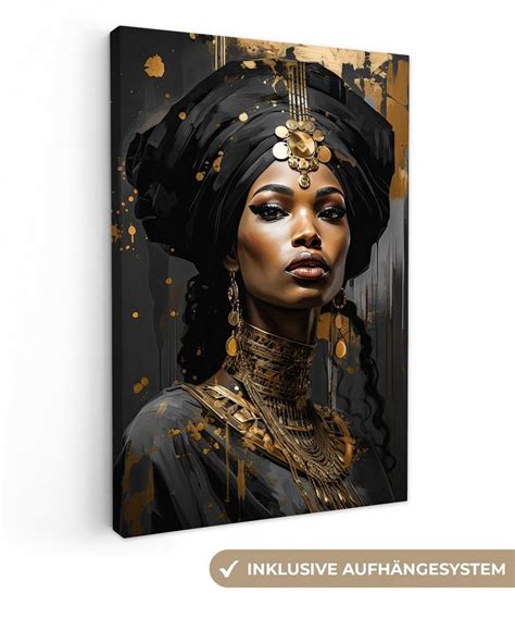 Onemillioncanvasses® Leinwandbild Frau Gold Schwarz Luxus
