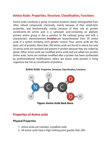 Amino Acids Properties Structure Classification Functions Pdf