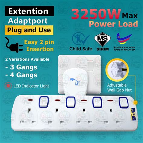 [sirim Approved] Me High Quality Extension Multi Travel Wall Switch Socket Adaport Adaptor
