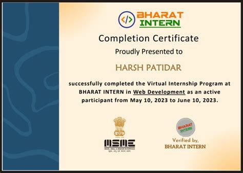 Harsh Patidar On Linkedin Webdevelopment Intern Internship