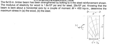 Solved The 6×12 In Timber Beam Has Been Strengthened By