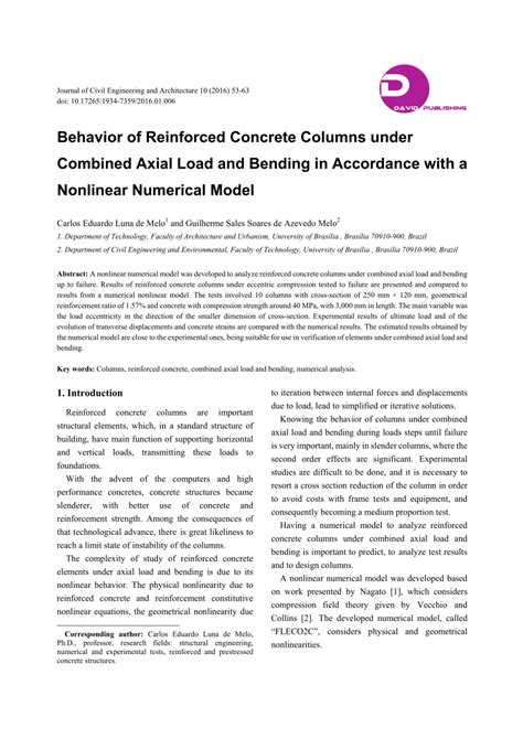 Pdf Behavior Of Reinforced Concrete Columns Under Combined Axial Load And Bending In