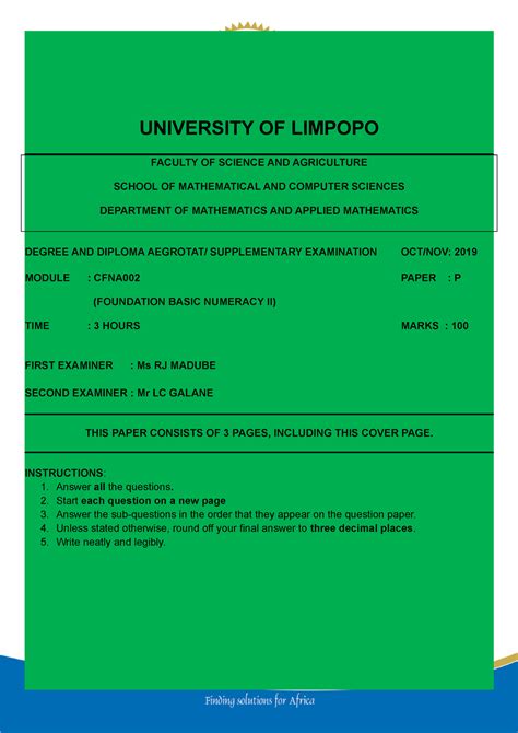 Cfna002 Supp 2019 Basic Mathematics University Of Limpopo Faculty
