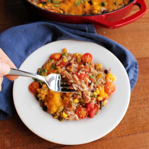 One Pan Bbq Pulled Pork And Rice Skillet Supper Cooking With Carlee