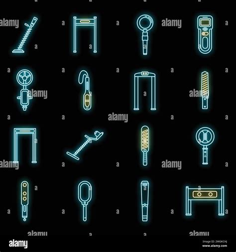 Metal Detector Alarm Icons Set Outline Set Of Metal Detector Alarm Vector Icons Neon Color On