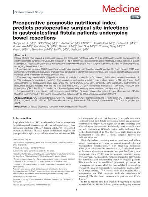 Pdf Preoperative Prognostic Nutritional Index Predicts Postoperative