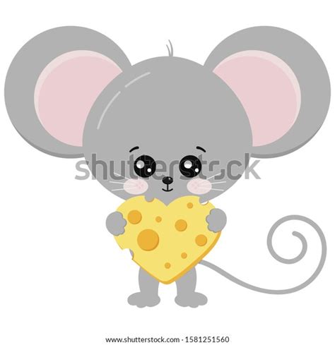 Cute Mouse Heart Shape Piece Cheese Stock Vector Royalty Free 1581251560