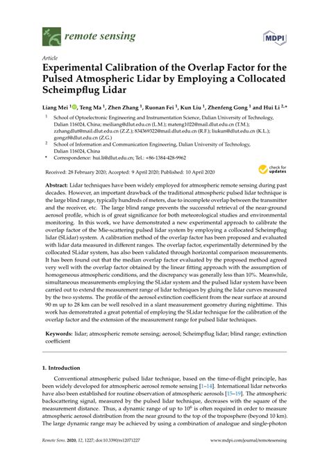 PDF Experimental Calibration Of The Overlap Factor For The Pulsed Atmospheric Lidar By