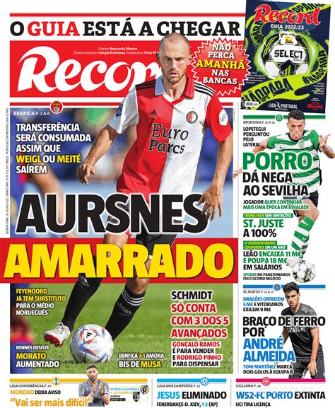 Record 28 Jul 2022 Jornais E Revistas Sapopt Última Hora E