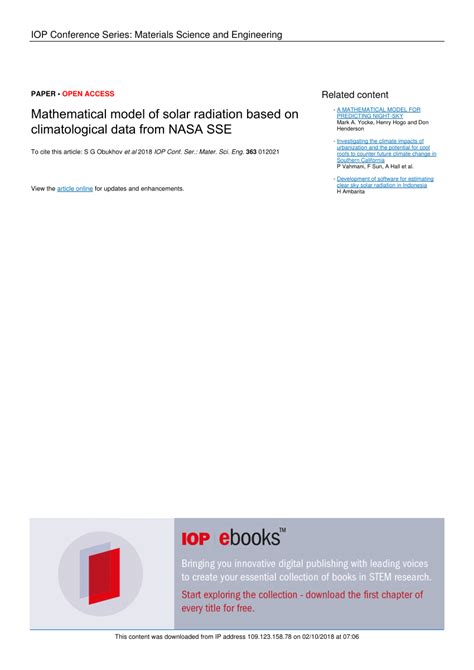 Pdf Mathematical Model Of Solar Radiation Based On Climatological Data From Nasa Sse