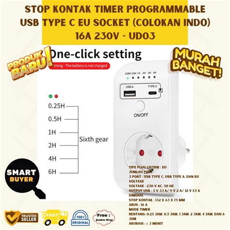 Jual Stop Kontak Timer Programmable USB Type C EU Socket 16A 230V UD03 Multifungsi Shopee