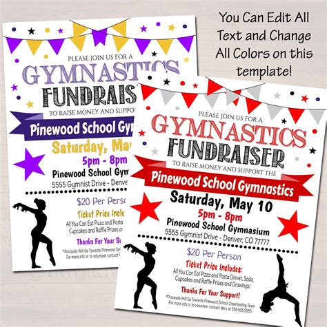 Editable Gymnastics Fundraiser Flyer Printable Pta Pto Flyer School