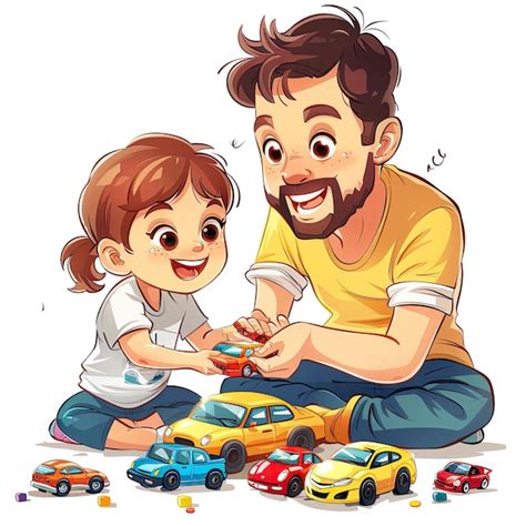 Padre Y Hija Alegres Jugando Con Coches De Juguete Foto Premium