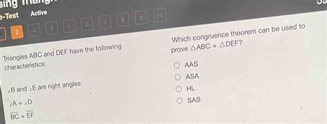 Solved Sing Mháng Test Active 2 3 4 5 6 7 8 9 10 Triangles Abc And Def Have The Following