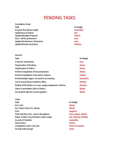 Pending Tasks Pdf