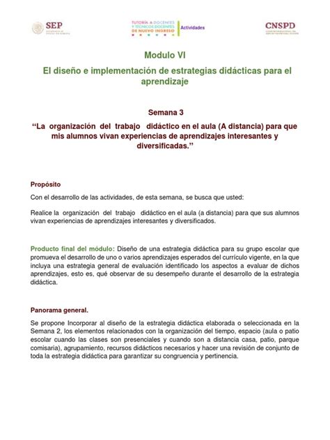 Actividad Semana 3 Modulo Vi Pdf Salón De Clases Aprendizaje