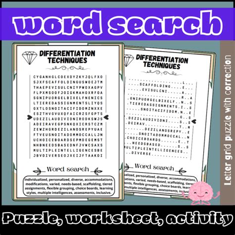 Differentiation Techniques Word Search Puzzle Worksheet Activity Made By Teachers