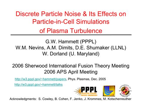 Pdf Discrete Particle Noise And Its Effects On Particle In Cell Simulations Of Plasma Turbulence Pdf Discrete Particle Noise And Its Effects On Particle In Cell Simulations Of Plasma Turbulence