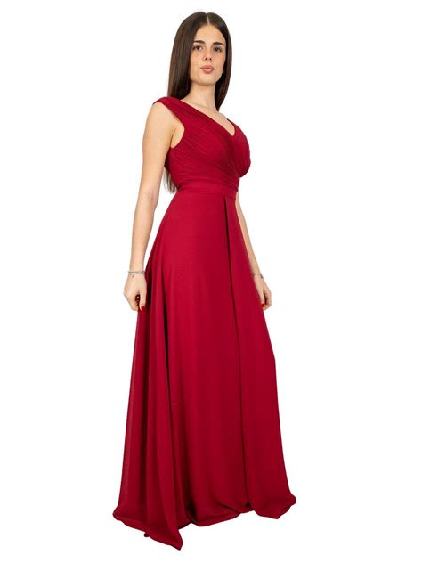 Abito Cerimonia Lungo Vestito Donna Plissettato Con Spacco