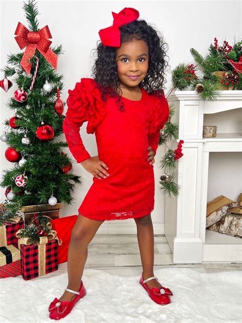 Ruby Princess Rosette Sleeve Red Lace Dress Mia Belle Girls