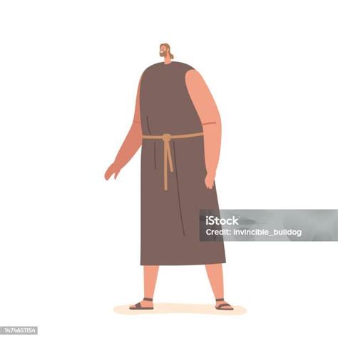 전통 의상과 샌들로 묘사된 수염 난 고대 이스라엘 남자 과거 시대의 남성 캐릭터 Israelite에 대한 스톡 벡터 아트 및