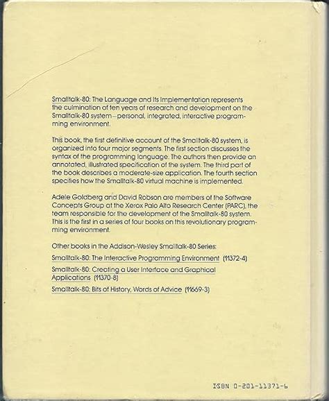 Smalltalk 80 The Language And Its Implementation Paperback Goldberg Adelerobson David