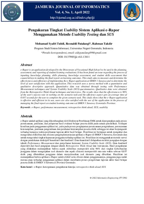Pdf Pengukuran Tingkat Usability Sistem Aplikasi E Rapor Menggunakan Metode Usability Testing