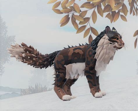 An Animated Cat Standing On Top Of A Snow Covered Hill Next To A Leafy Tree