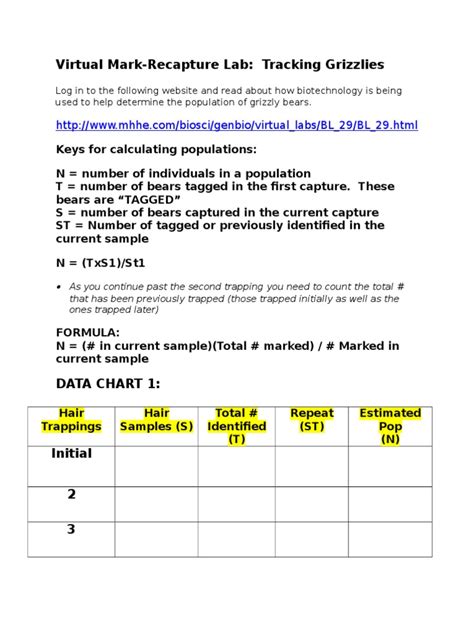 Virtual Mark Recapture Lab Tracking Grizzlies Pdf Gel