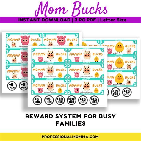 Mom Bucks Mom Bucks Printable Mommy Time Rewards Reward Bucks Pdf