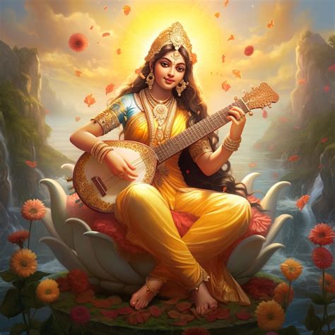 Premium Photo Illustration Of Saraswati Devi Goddess Happy Vasant