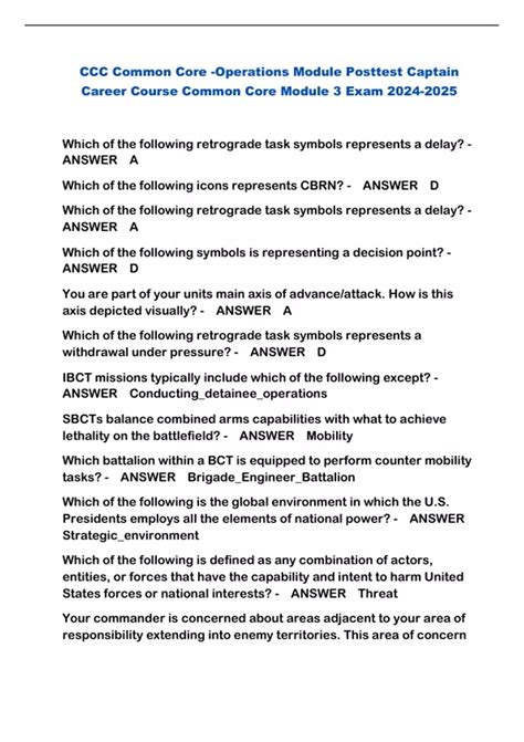 Ccc Common Core Operations Module Posttest Captain Career Course Common Core Module 3 Exam