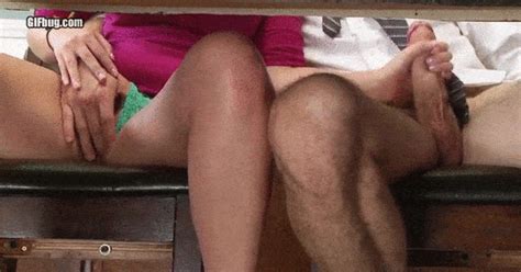 fingering pussy and handjob under the table bug