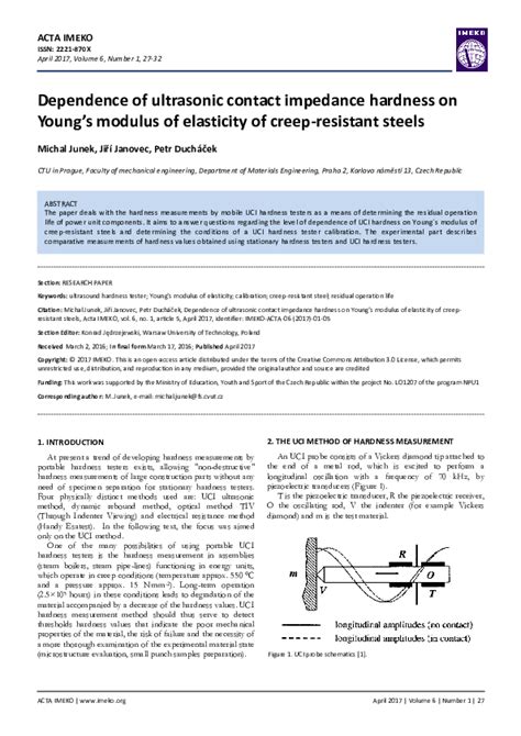 Pdf Dependence Of Ultrasonic Contact Impedance Hardness On Youngs