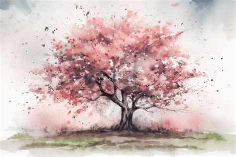 樱花树的水彩插画插画图片下载 正版图片600078966 摄图网