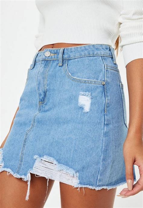 Light Blue Ripped A Line Denim Mini Skirt Missguided