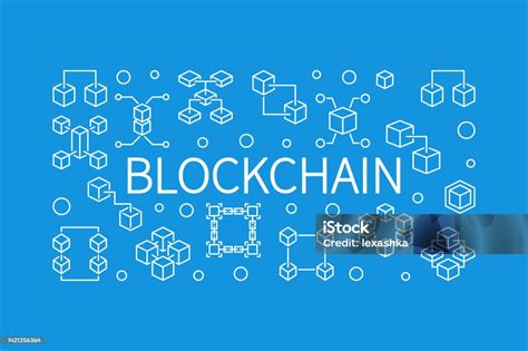 Blockchain Vector Concept Outline Horizontal Illustration Stock