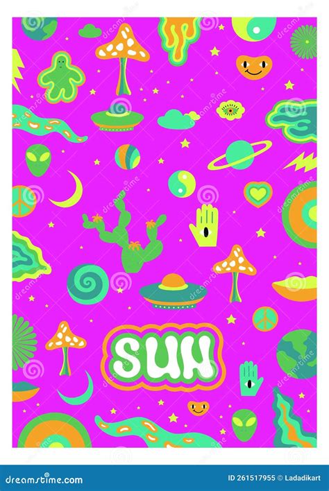 Hippie Poster Style Psychedelic Art Illustrations Royalty Free Stock